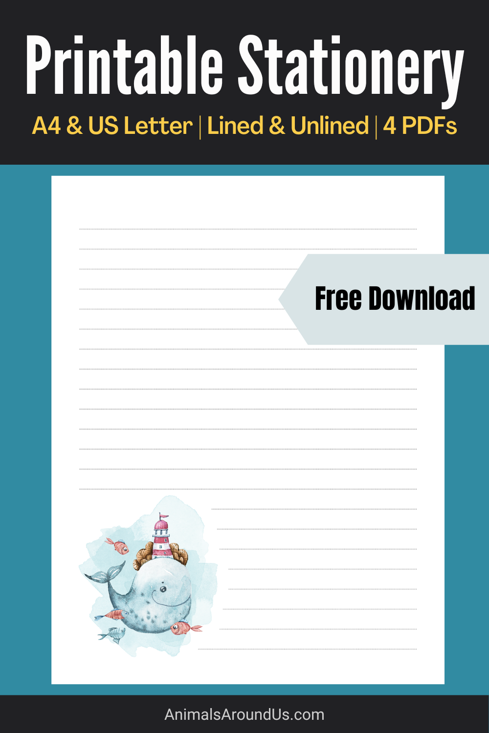 Free Printable Stationery: Lighthouse Whale - Animals Around Us